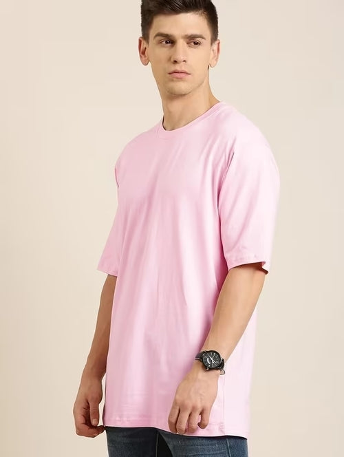 Men's Round Neck Oversized Dropshoulder Tshirt (Size-S) (Color-PINK ...